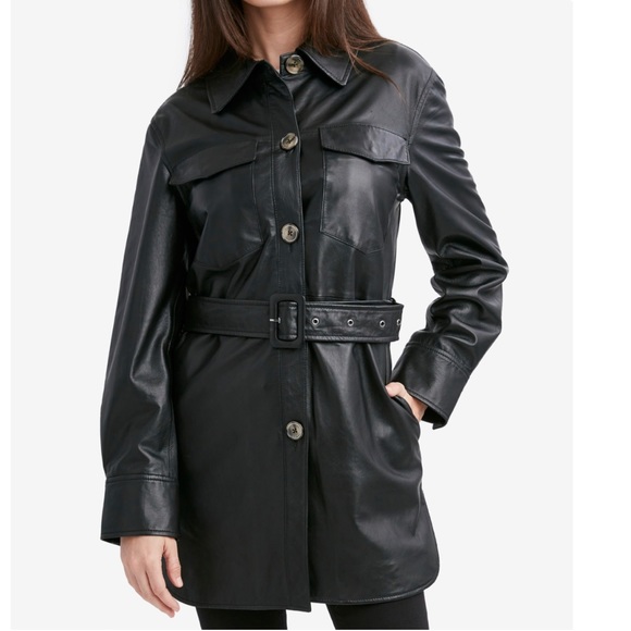 Tahari | Jackets & Coats | Tahari Leather Utility Shirt Jacket Genuine ...